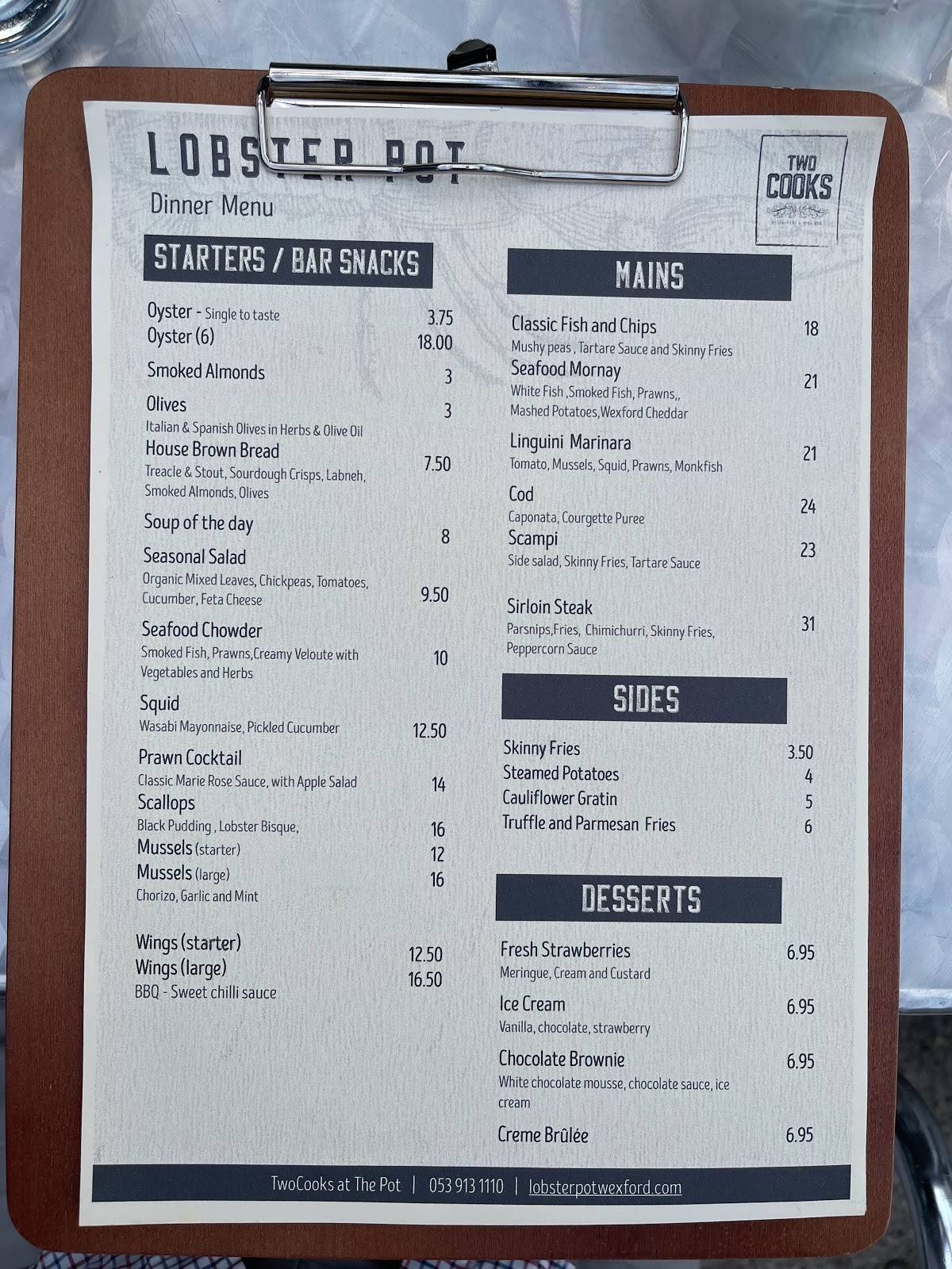 Menu at Lobster Pot pub & bar, Carne, Ballyfán