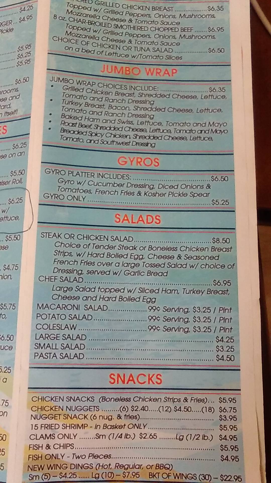 Menu at Lock Stock & Barrel, Sharpsville