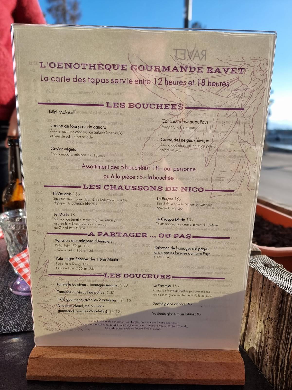 Menu at L’Œnothèque Gourmande Ravet, Crans-Montana