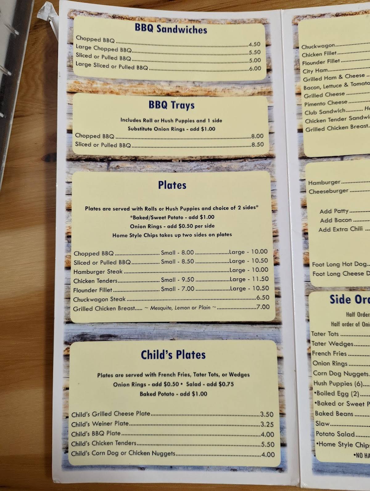Menu at Log Cabin Bar BQue, Albemarle
