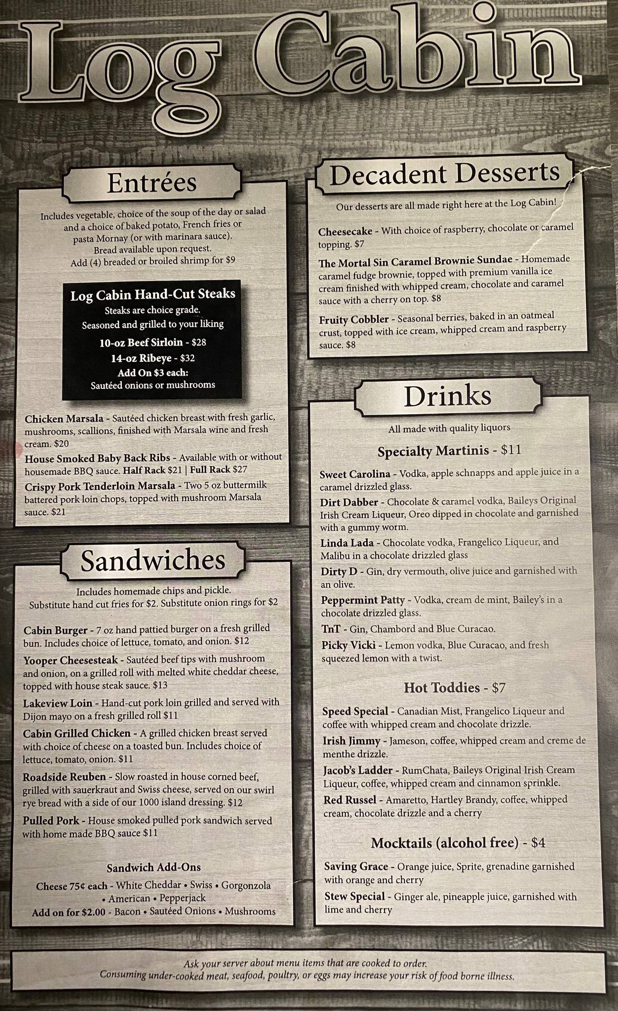 Menu at Log Cabin Grill and Bar, Gladstone