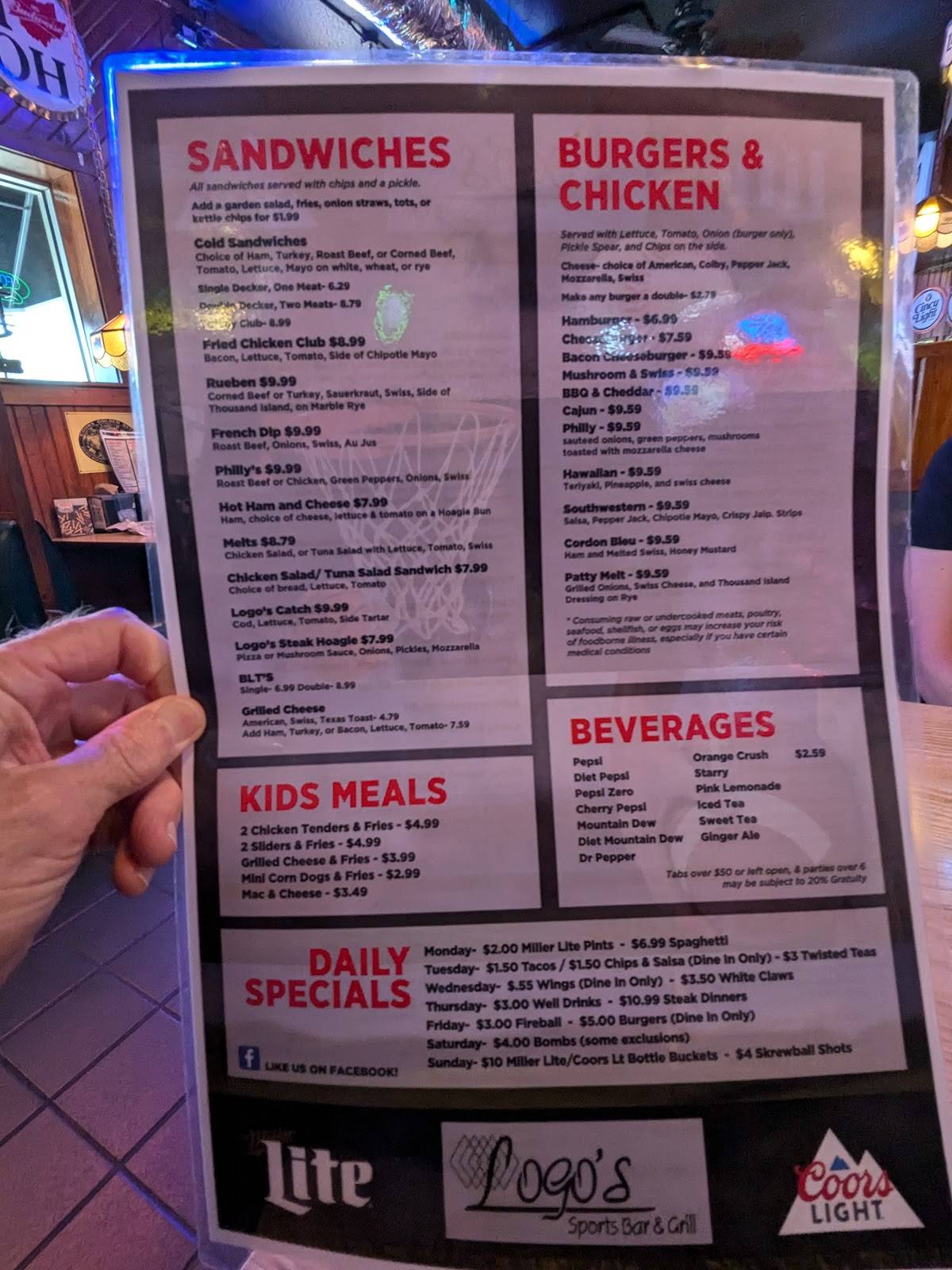 Menu at Logo's Sports Bar & Grill, Cincinnati