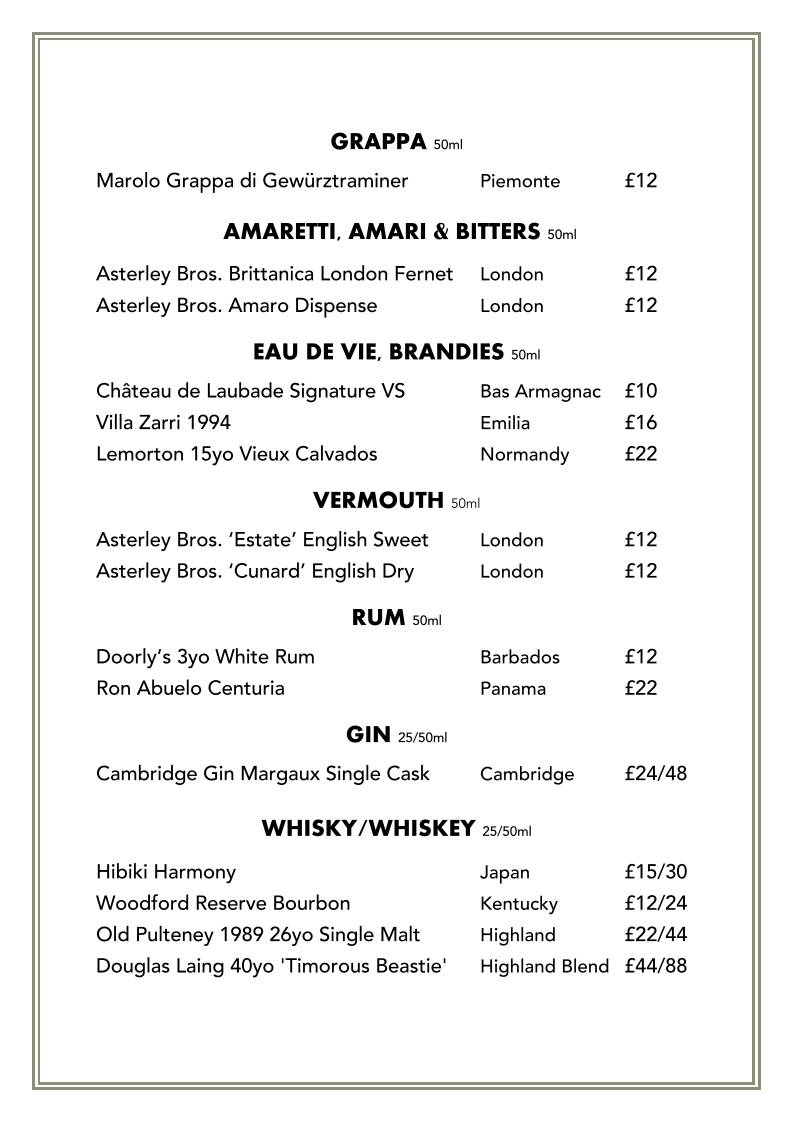 Menu at Doppo restaurant, London