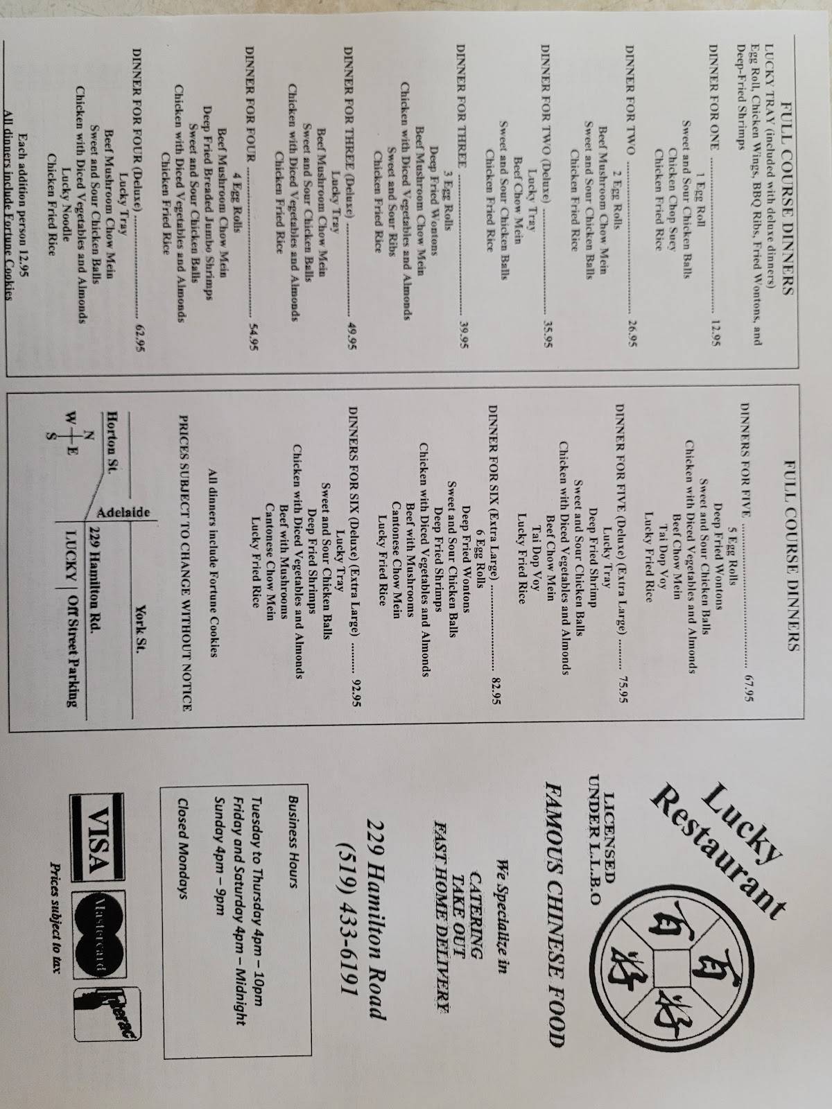 Menu at Lucky Restaurant, London
