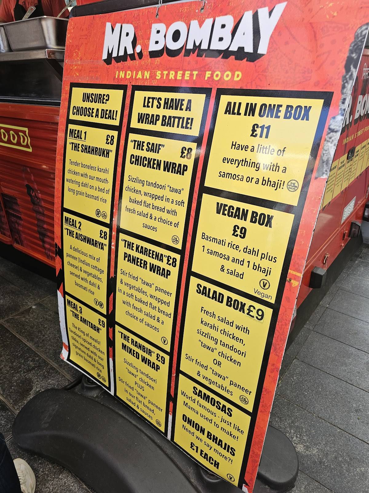Menu at Mr. Bombay restaurant, London