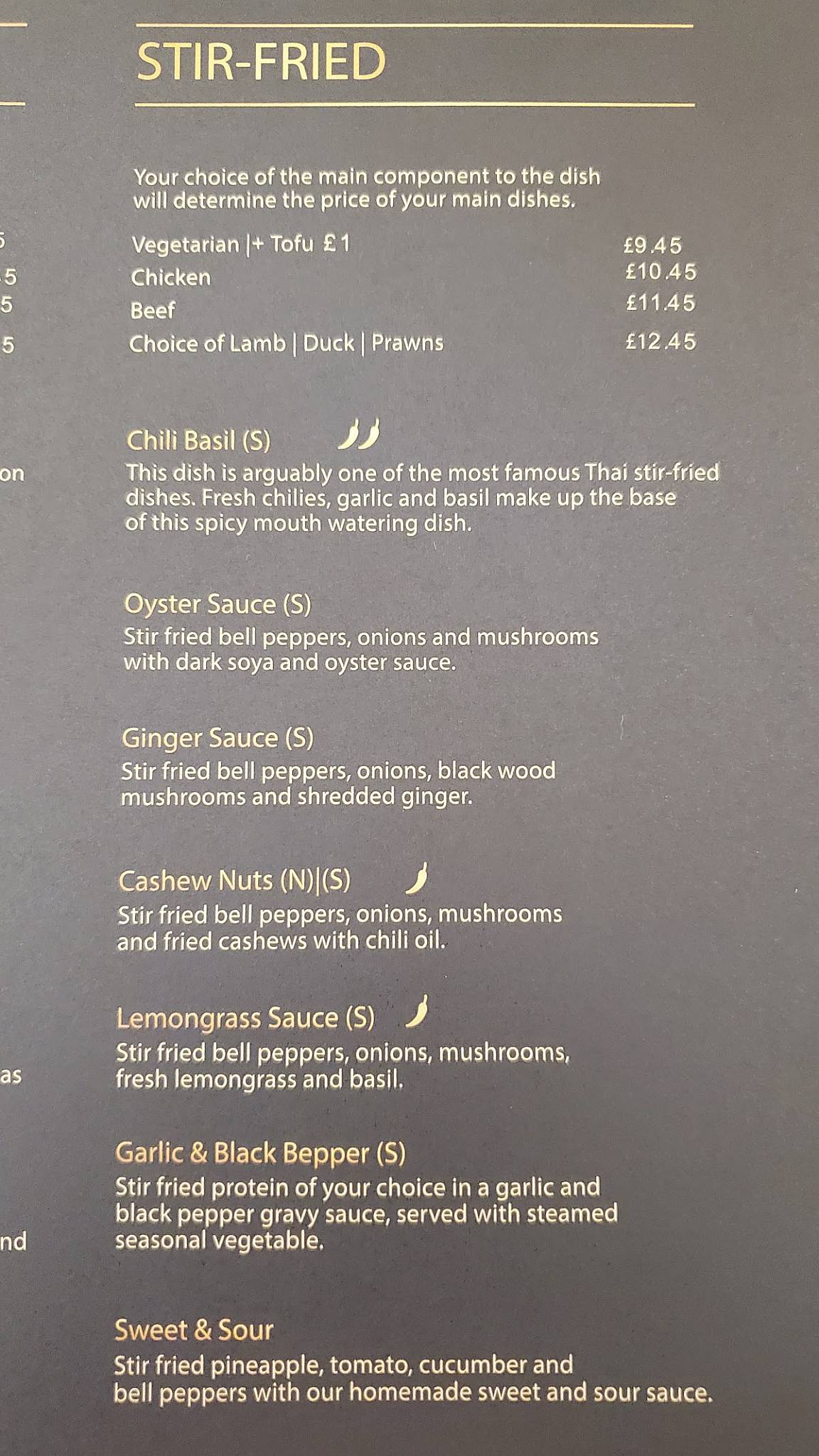 Menu at Thai Lemon restaurant, Pinner