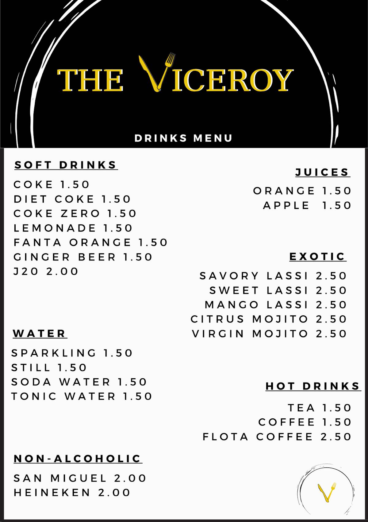 Menu at The Viceroy restaurant, West Molesey, 248 Walton Rd