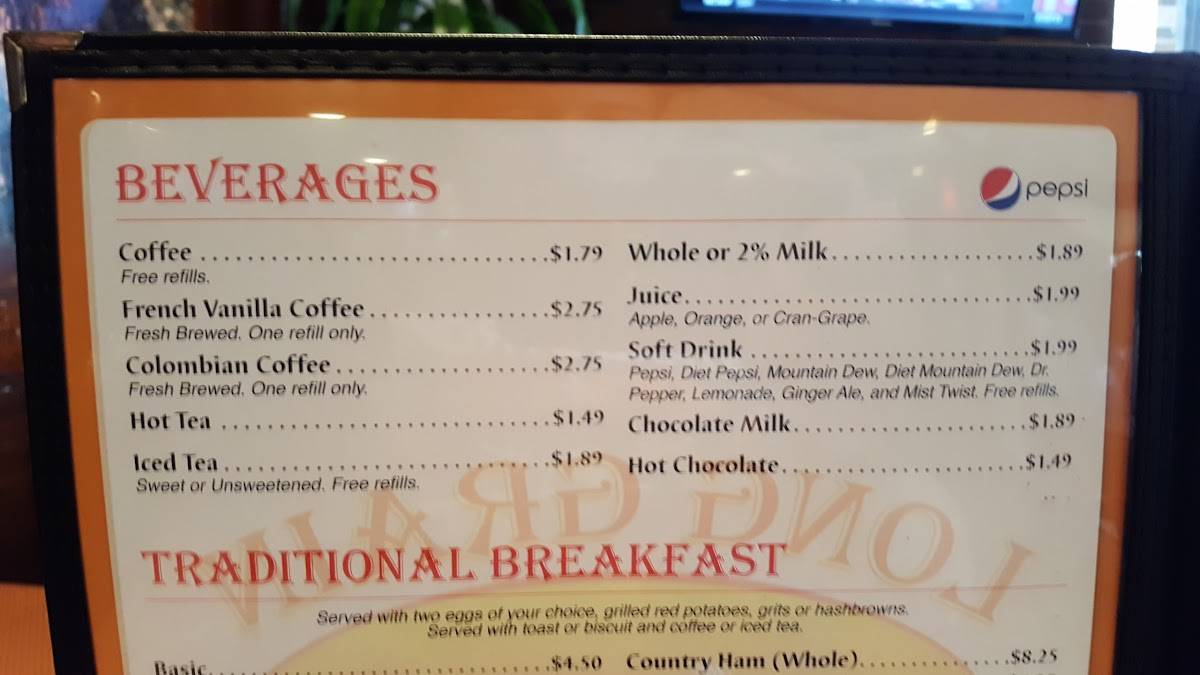 Menu at Long Grain Cafe, Florence