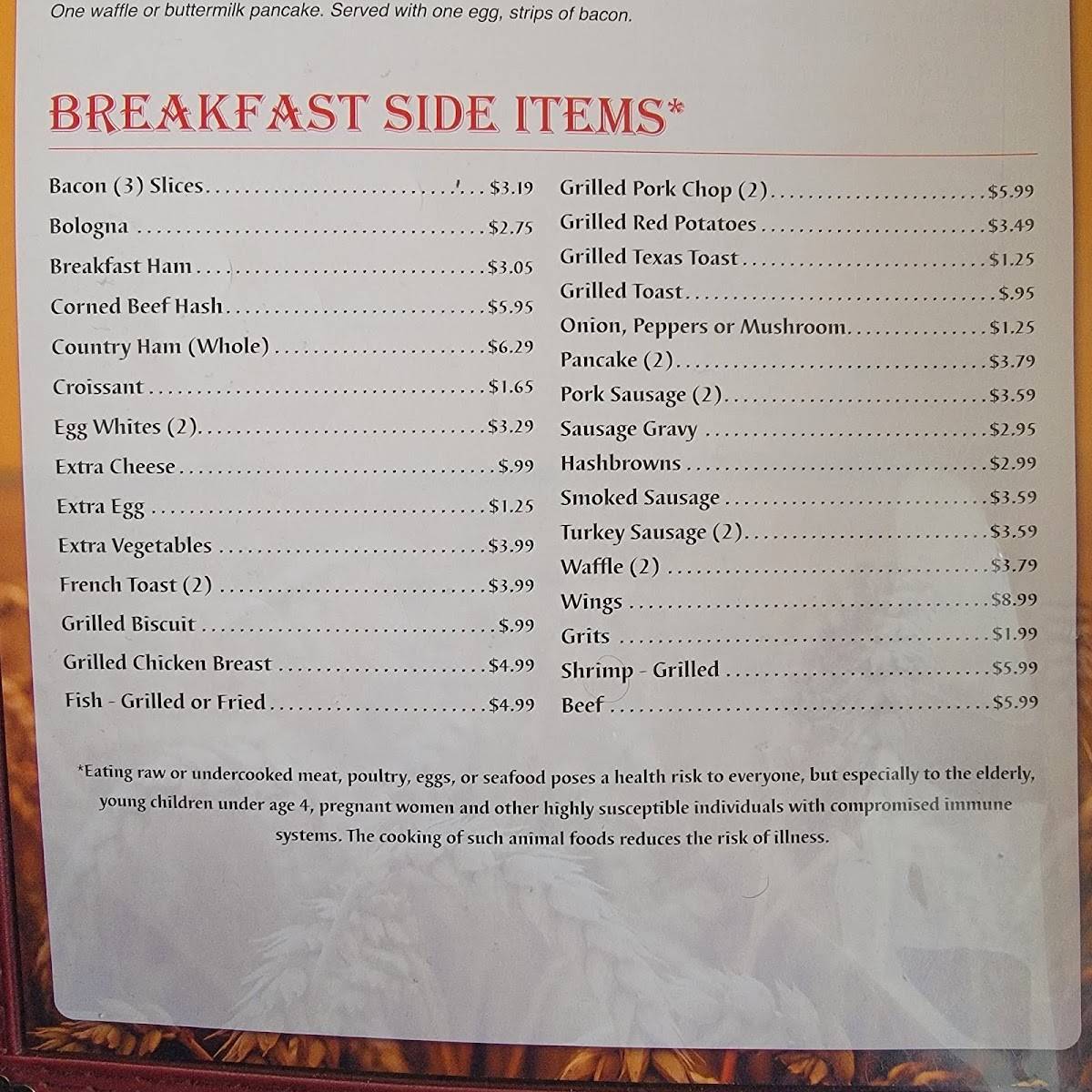 Menu at Long Grain Cafe, Florence