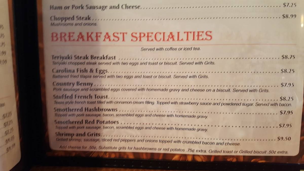 Menu at Long Grain Cafe, Florence