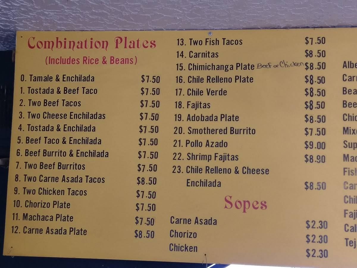 Menu at Los Albertos Mexican Restaurant, Ririe