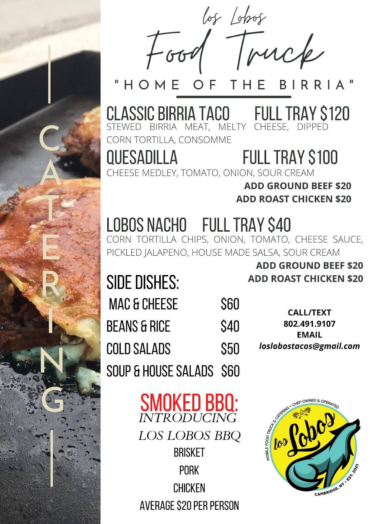 Menu at Los Lobos Food Truck restaurant, Cambridge