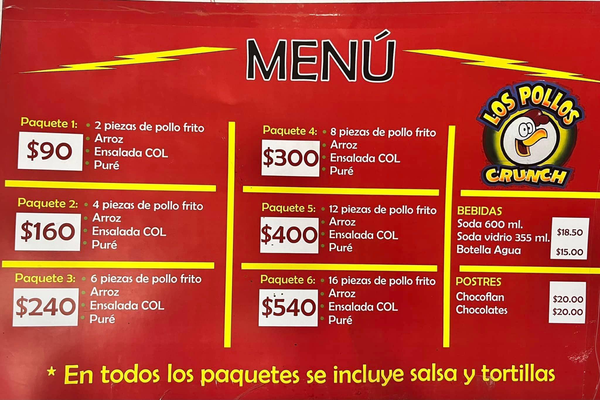 Carta del restaurante Los Pollos Crunch, Mexicali