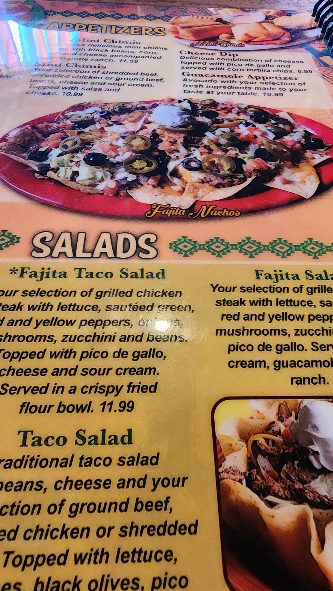 Menu at Los Rivera's restaurant, Oshkosh