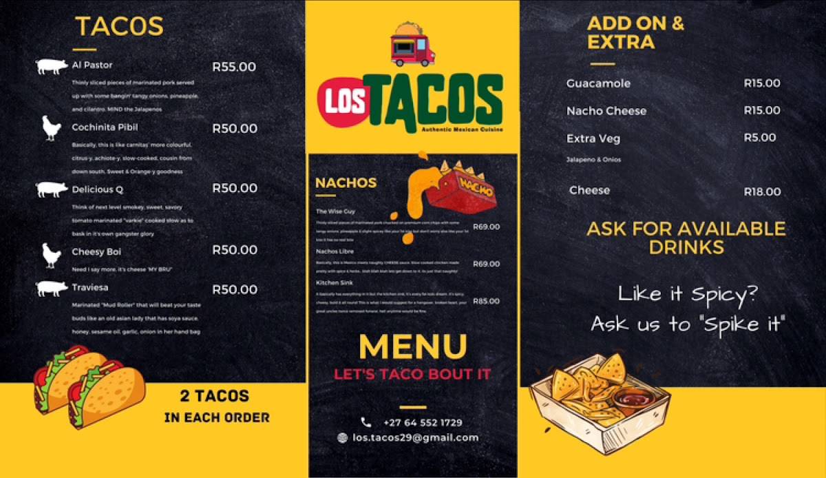 Menu at Los Tacos SA restaurant, Klerksdorp