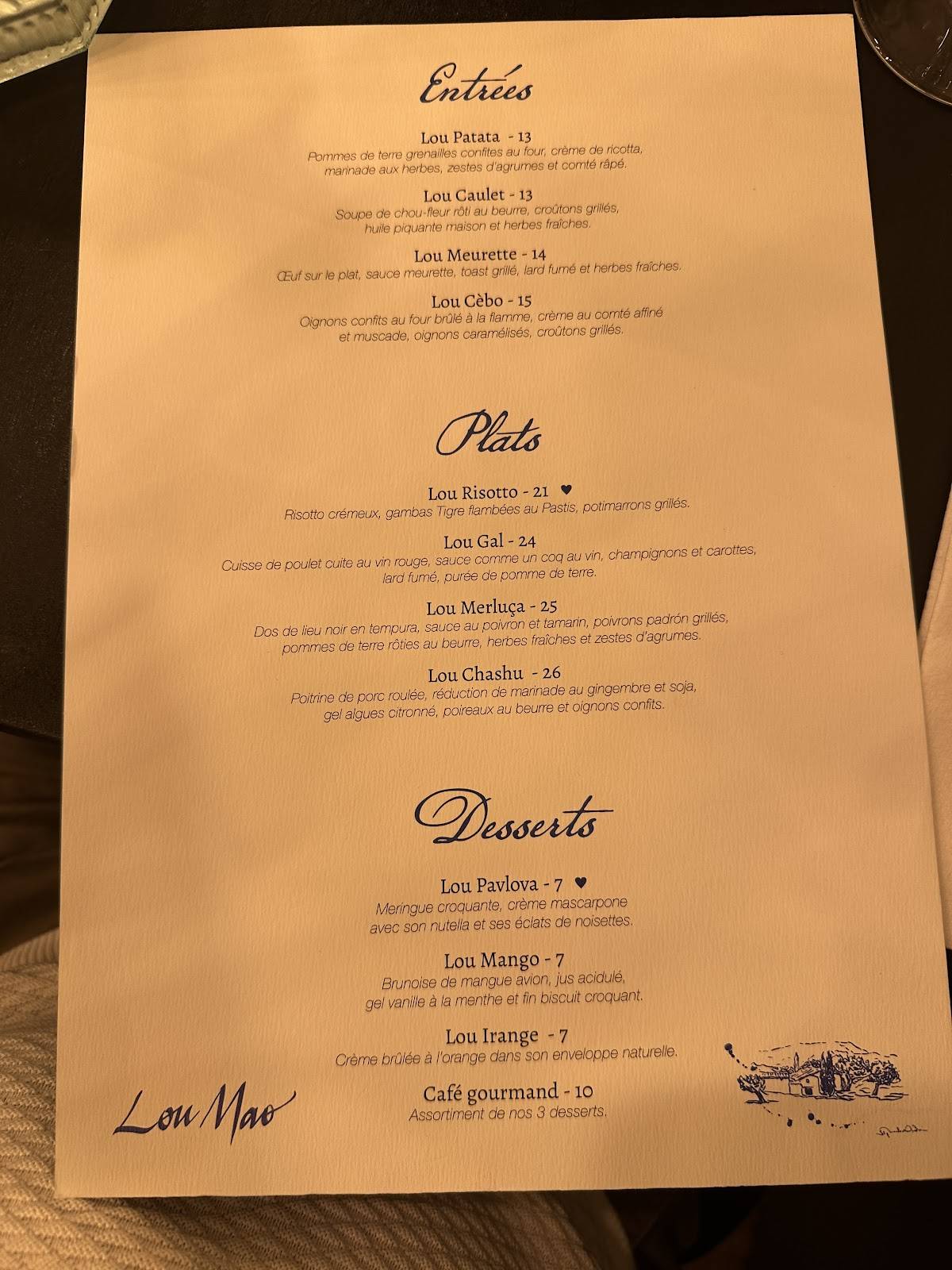 Menu au Lou Mao restaurant, Aix-en-Provence