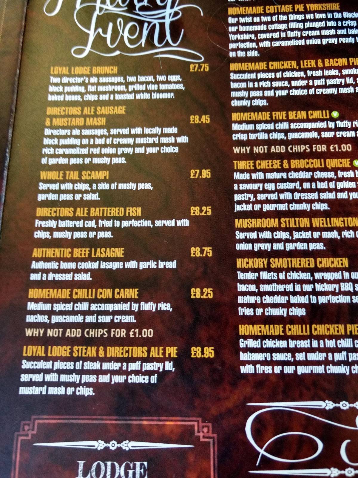 Menu at Loyal Lodge Inn pub & bar, Halesowen