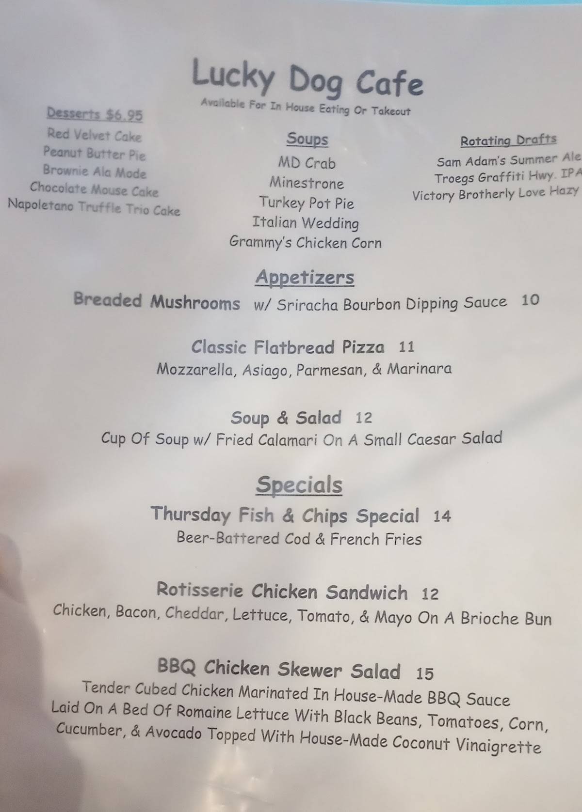 Menu at Lucky Dog Cafe, Lancaster