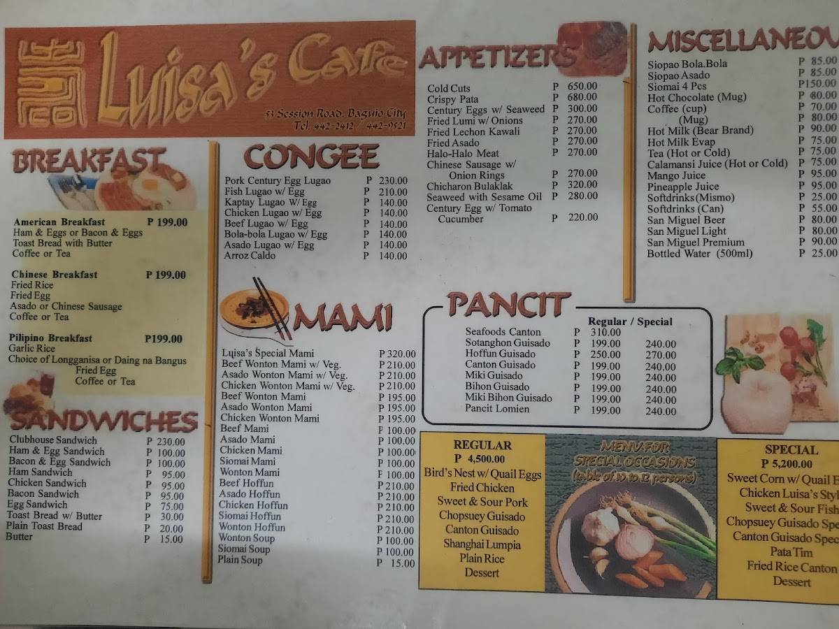 Menu at Luisa's Cafe, Baguio, CH7W+7PM