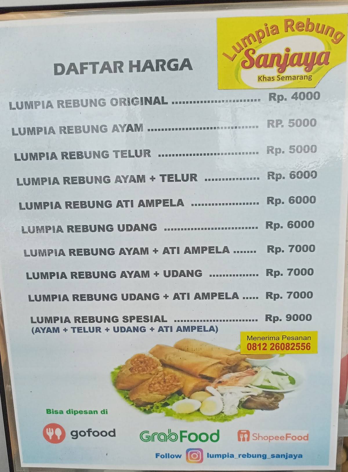Menu at Lumpia Rebung Sanjaya Khas Semarang restaurant, Sendangadi