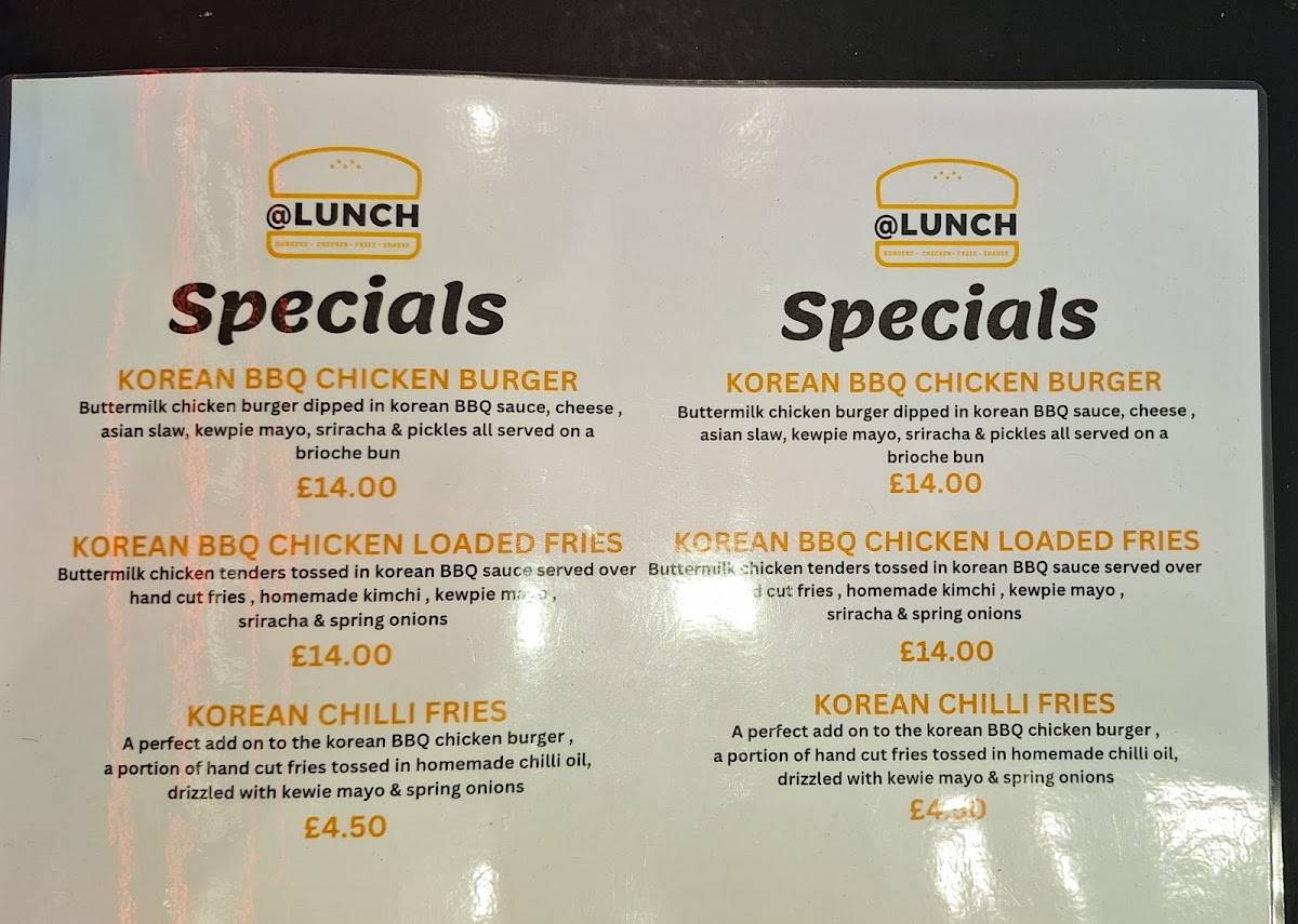 Menu at @Lunch Glasgow cafe, Glasgow, Great Western Rd