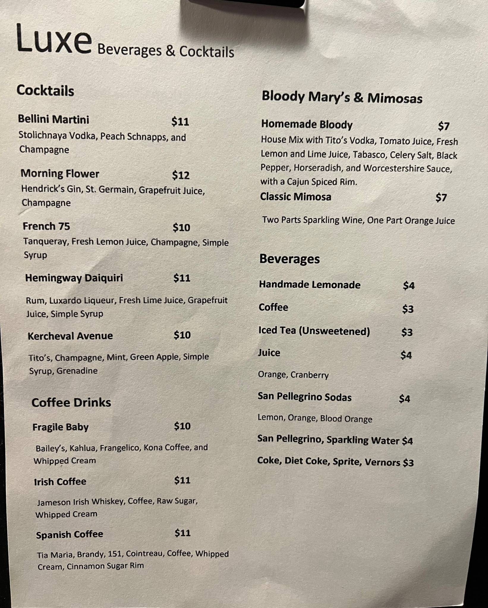 Menu at Luxe Bar & Grill, Grosse Pointe Farms, 115 Kercheval Ave