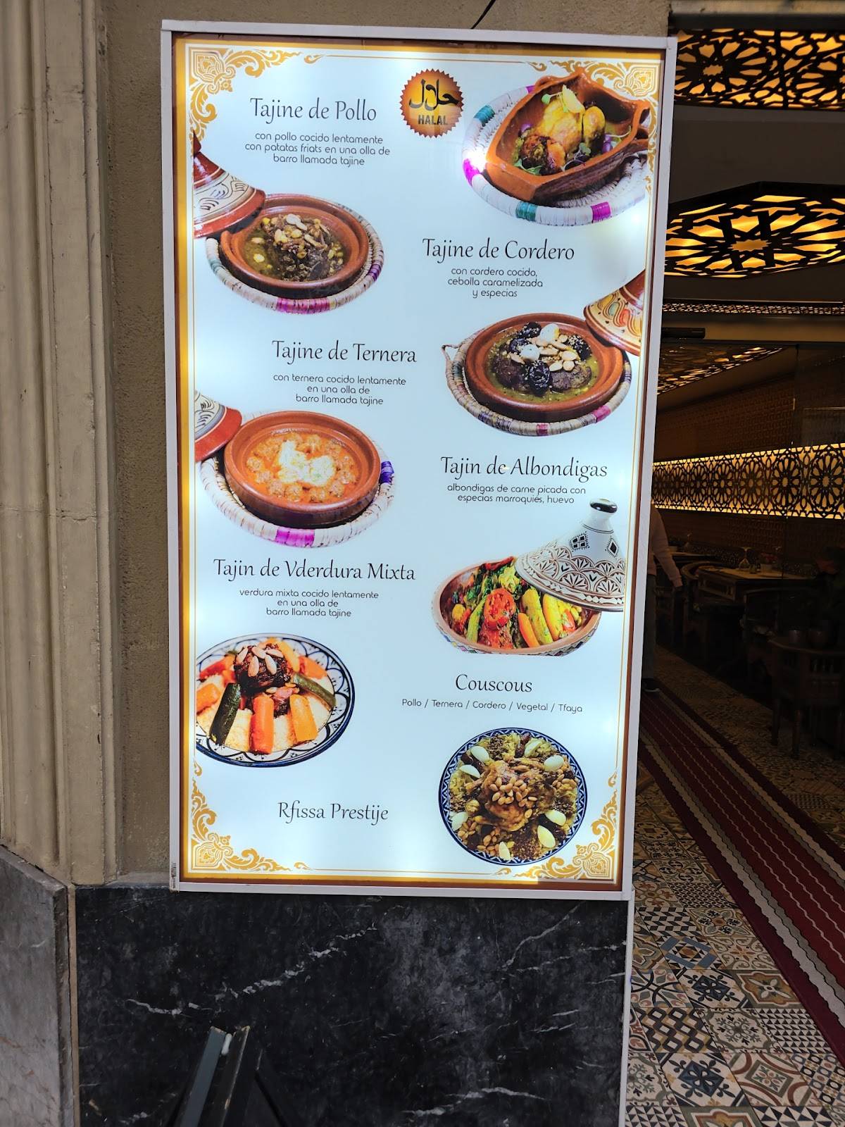 Carta de Luxor restaurant, Barcelona