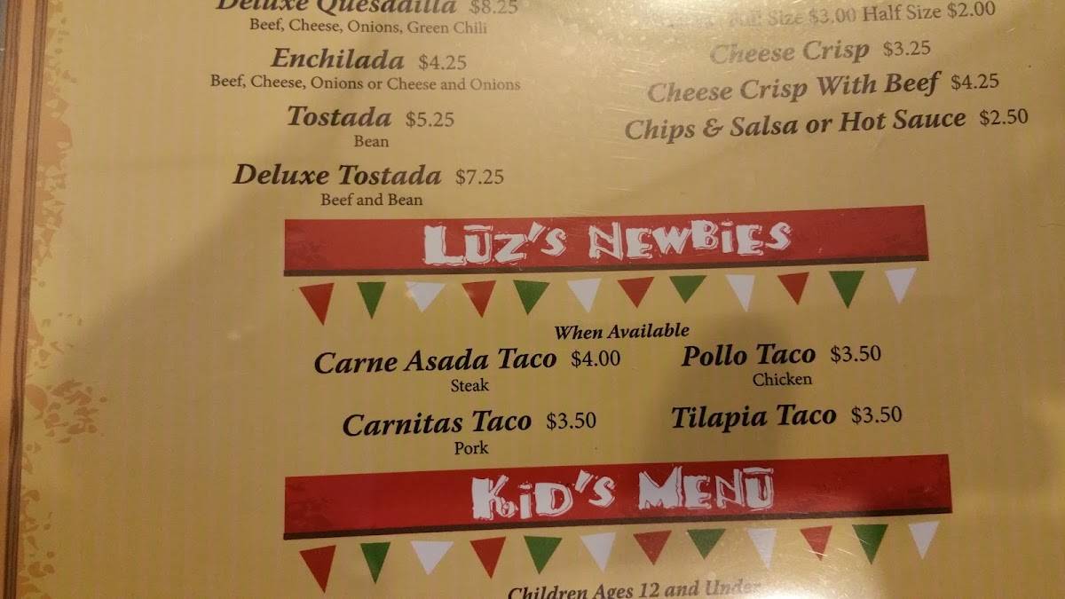 Menu at Luz's Mexican Food restaurant, Great Falls