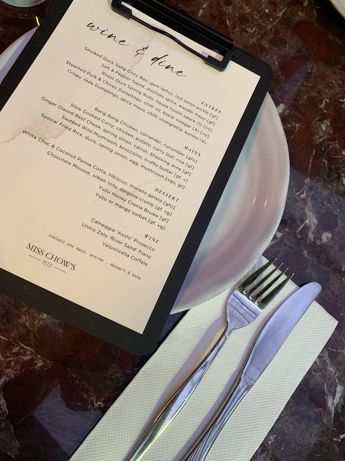 Menu at Miss Chow's Petit Claremont pub & bar, Claremont