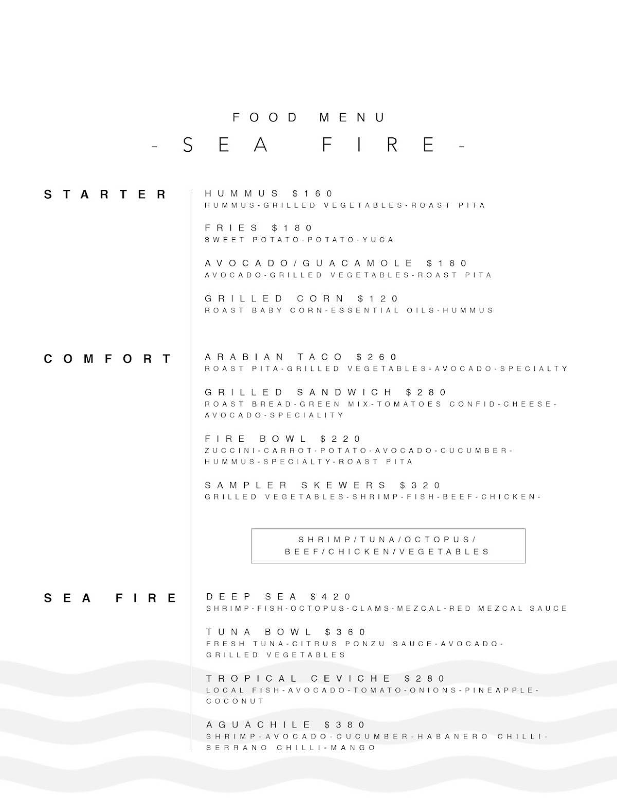 Menu at Lymbo Tulum restaurant, Tulum