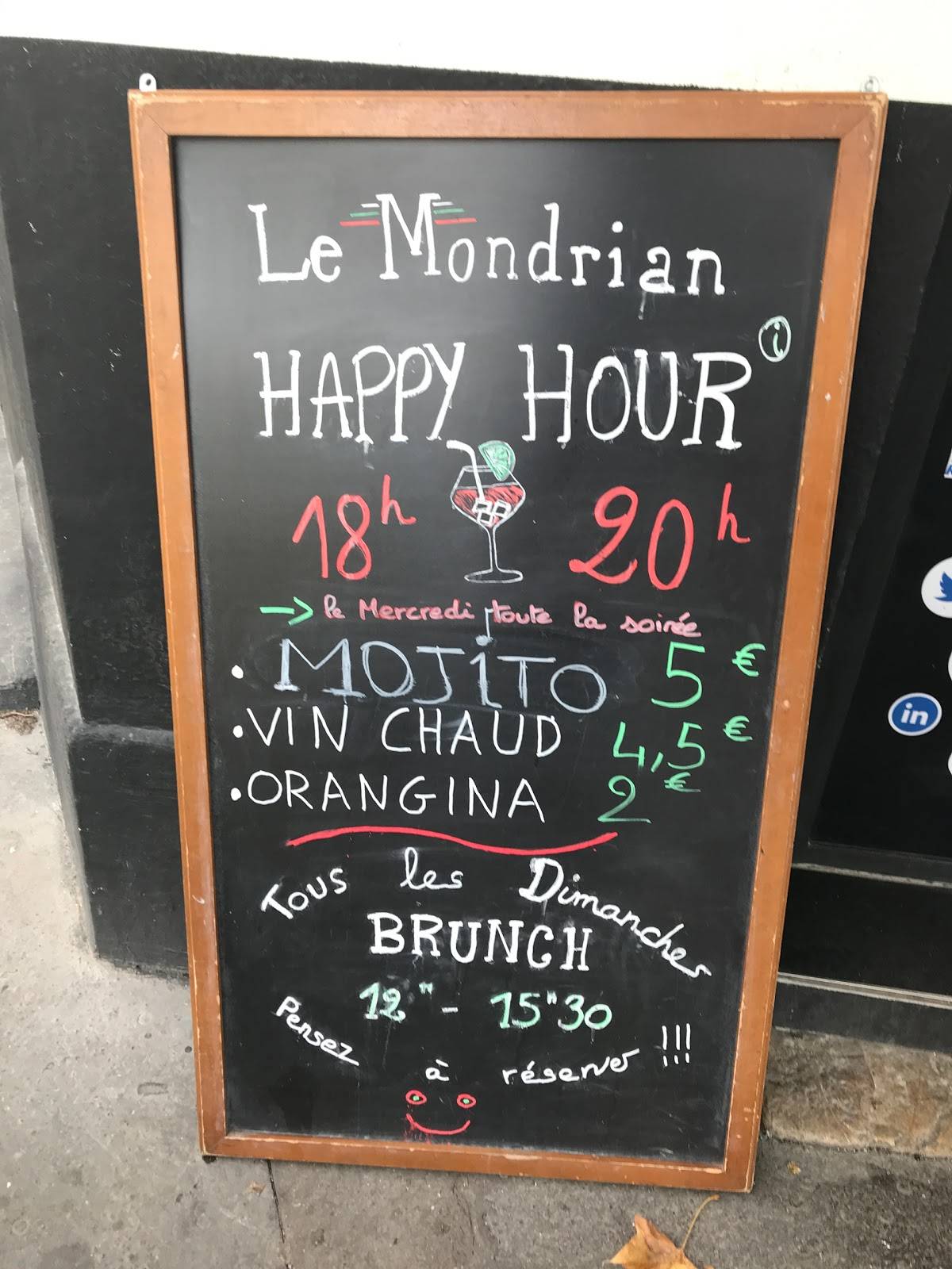 Menu au Le Mondrian pub et bar, Lyon