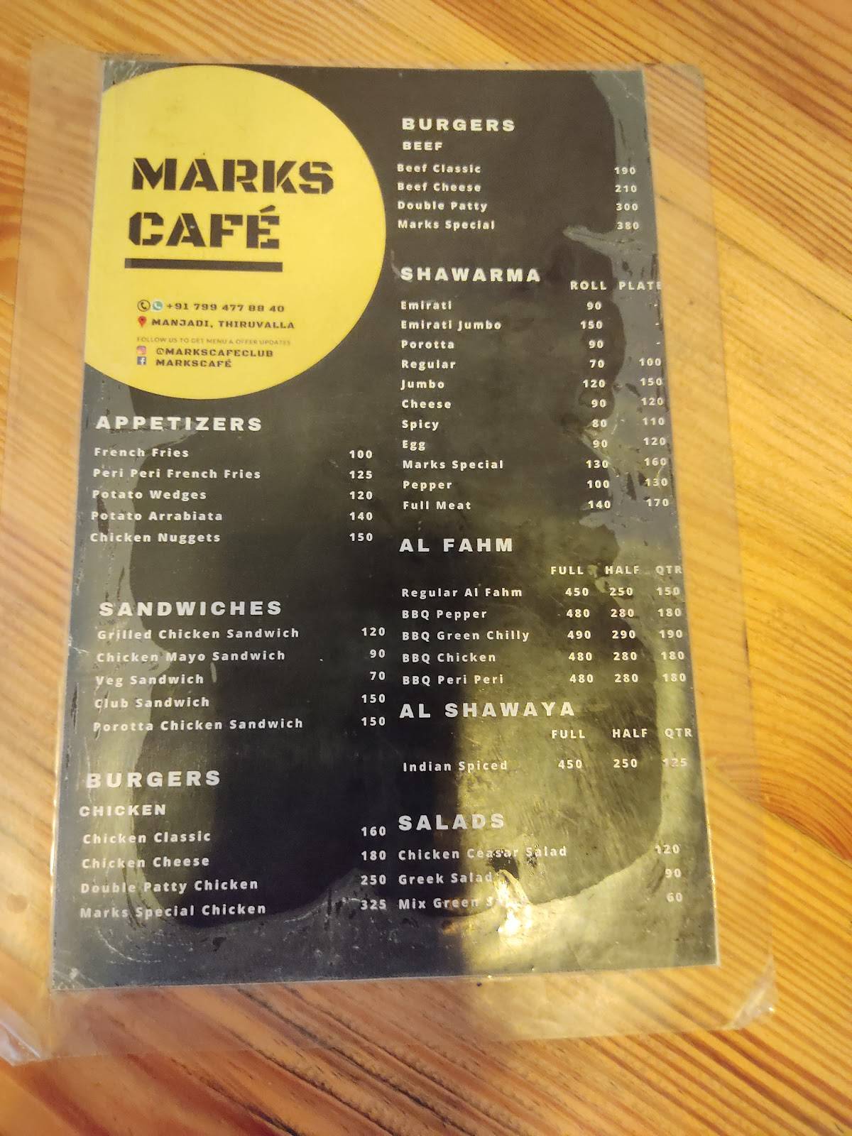 Menu at MARKS CAFÉ, Thiruvalla