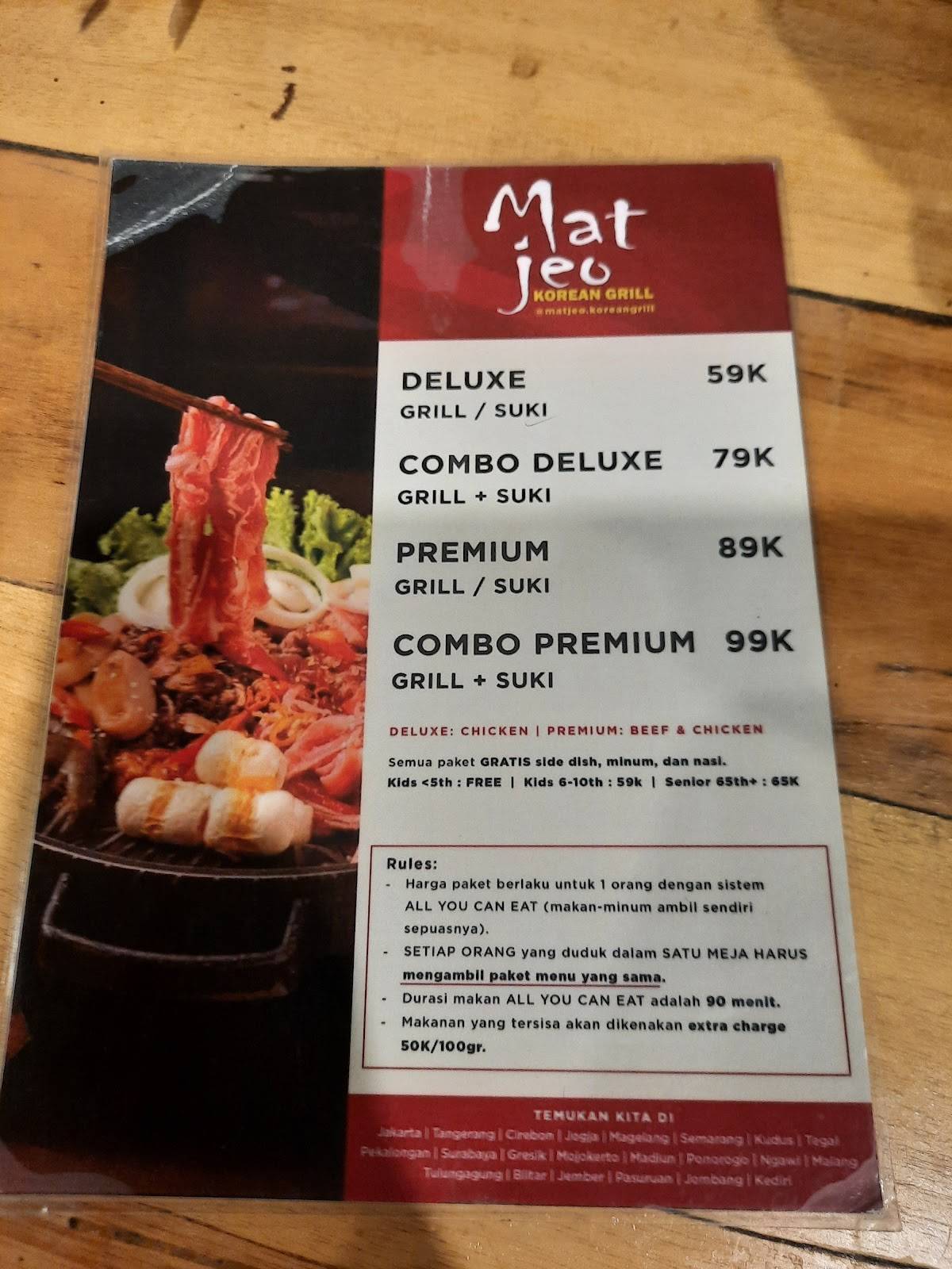 Carta del restaurante Matjeo Korean Grill All You Can Eat, Malang