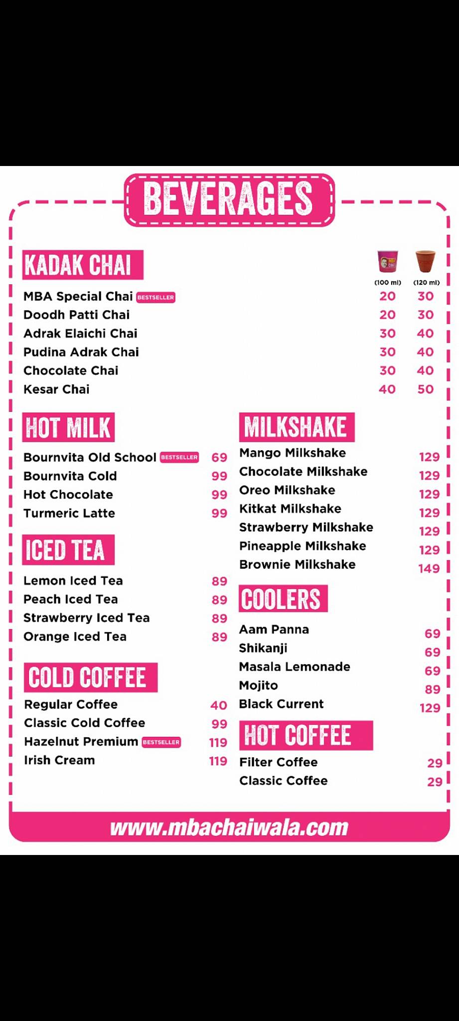 Menu at MBA CHAI WALA, Palampur