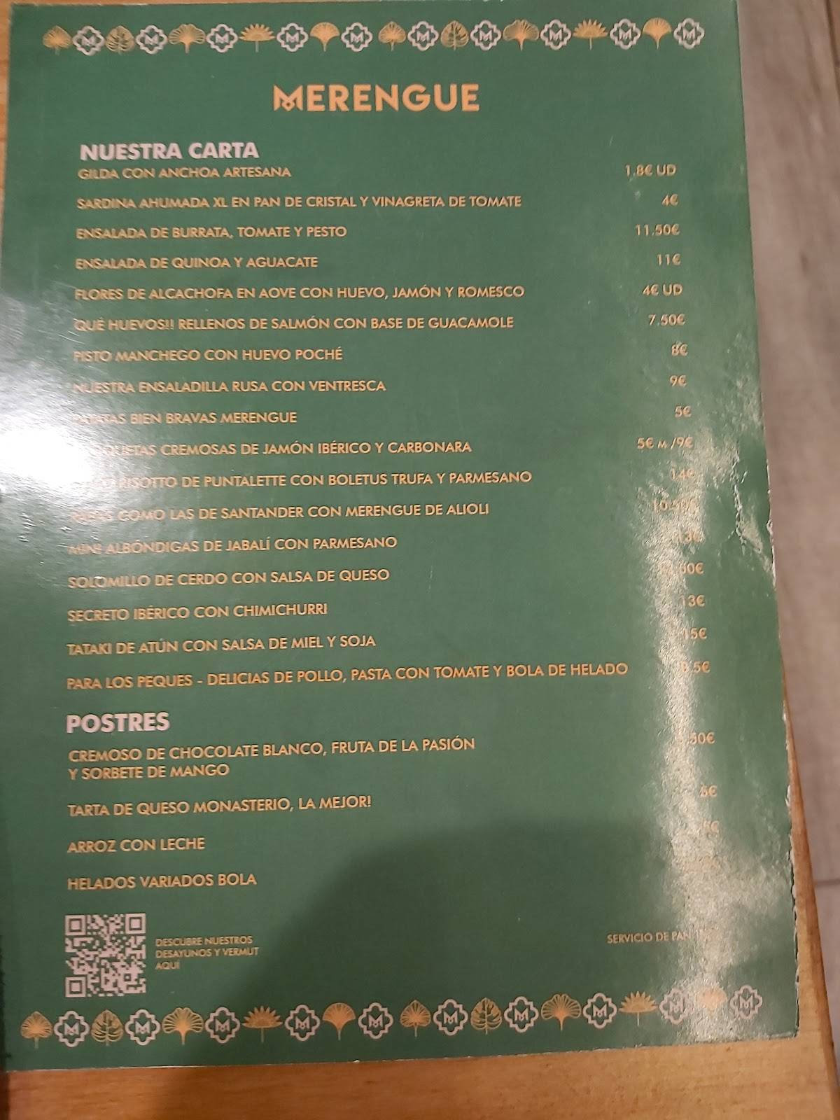 Carta del restaurante MERENGUE, Laguna del Duero