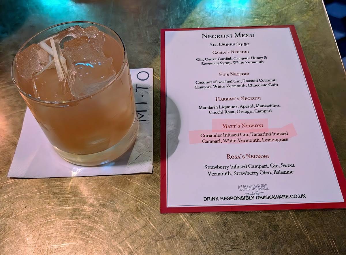 Menu at MITO Bar, Liverpool