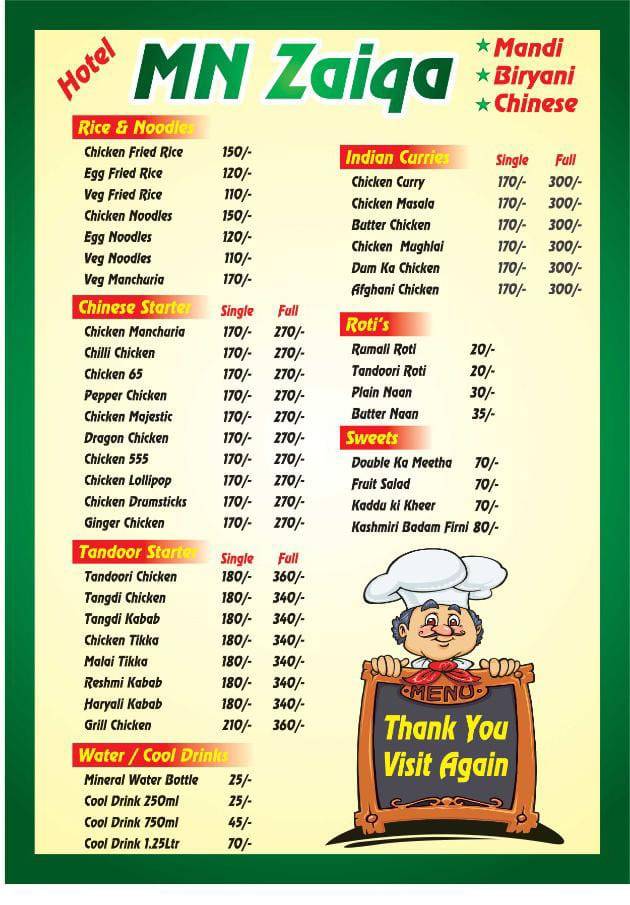 Menu at MN ZAIQA ARABIAN FOOD COURT, Hyderabad