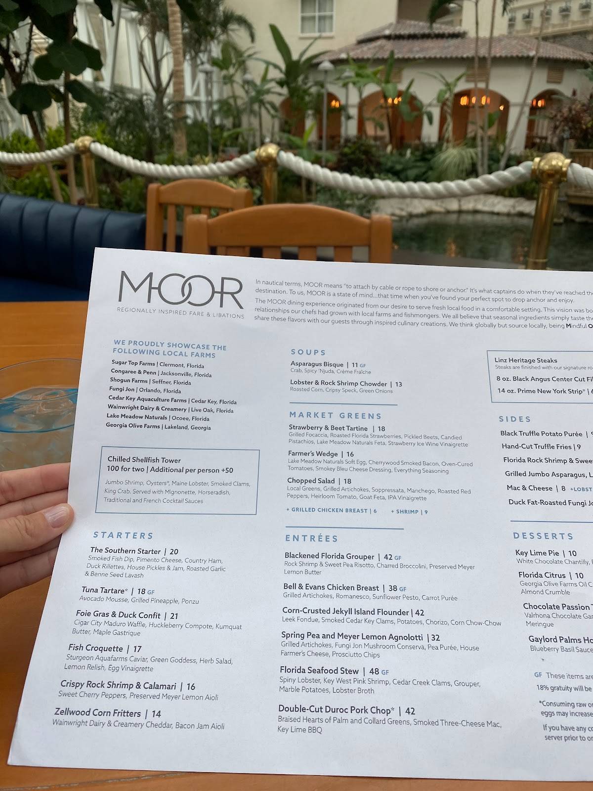 Menu at MOOR restaurant, Kissimmee