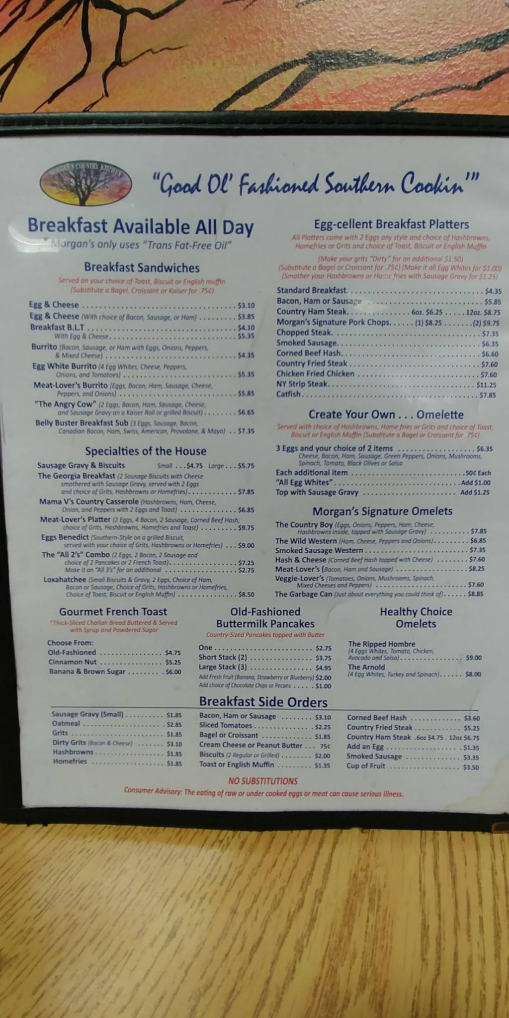 Menu at Morgan's Country Kitchen restaurant, Royal Palm Beach