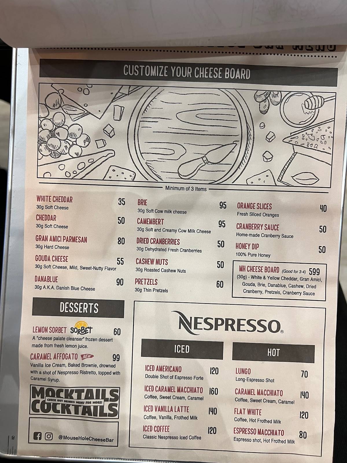 Menu at MOUSE HOLE Cheese Bar X Restaurant, Malvar