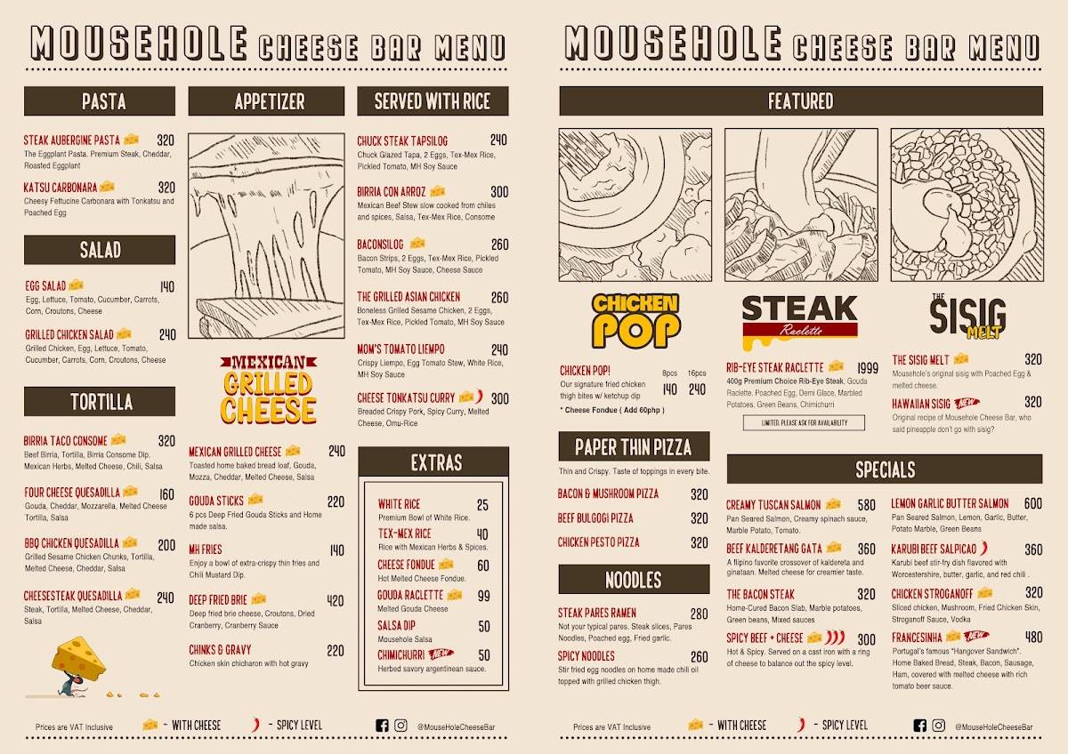 Menu at MOUSE HOLE Cheese Bar X Restaurant, Malvar