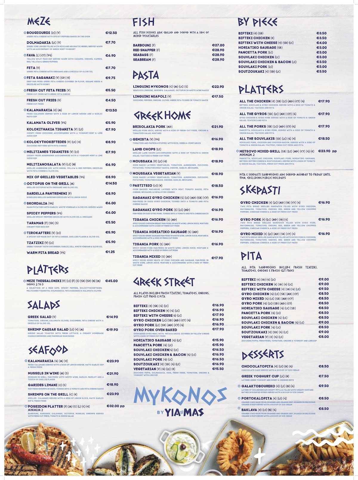 Menu at MYKONOS by YIAMAS restaurant, Cospicua, VFS