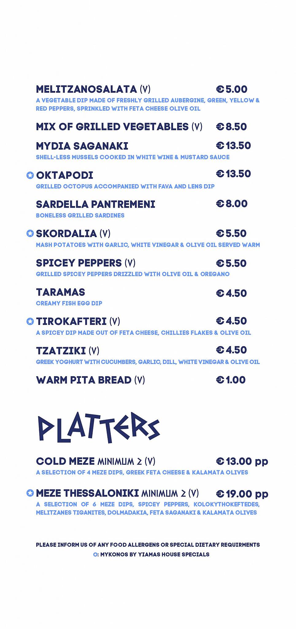 Speisekarte von MYKONOS by YIAMAS restaurant, Cospicua, VFS