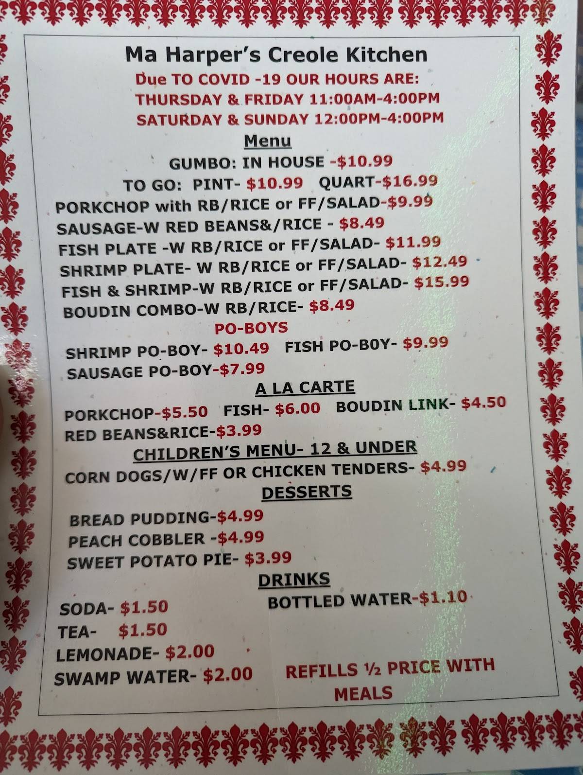 Menu at Ma Harper's Creole Kitchen desserts, San Antonio