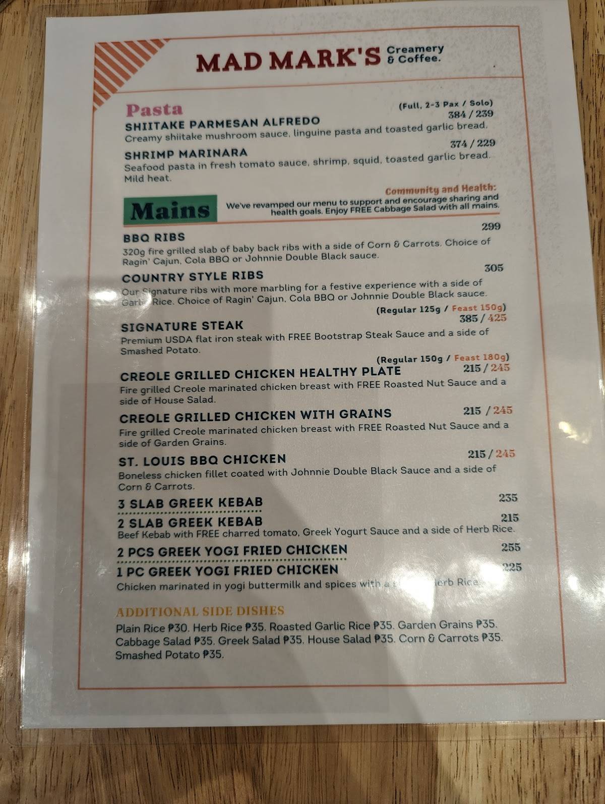 Carta del restaurante Mad Mark's Creamery SM North Edsa, North Tower ...