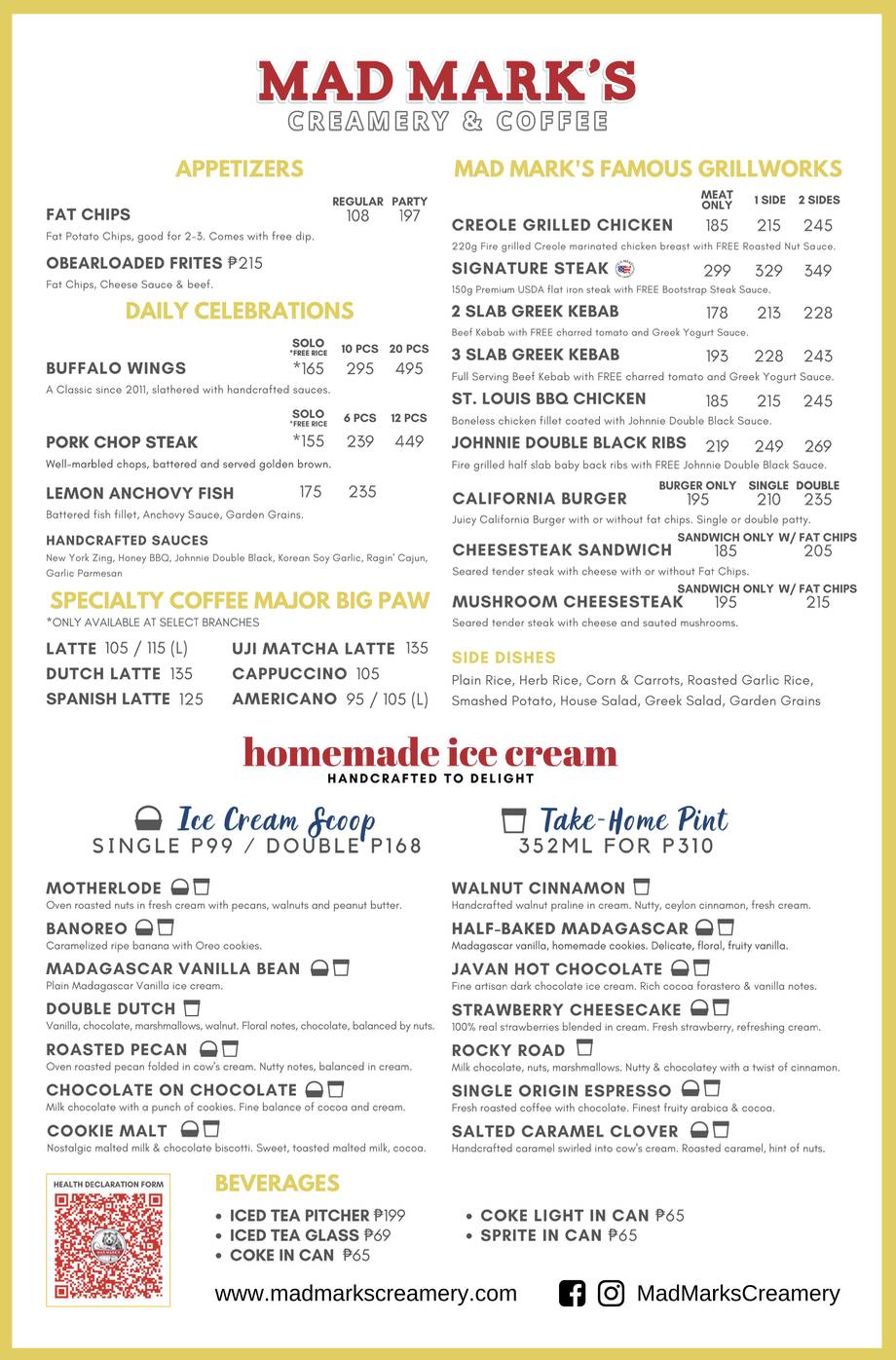 Carta del restaurante Mad Mark's Creamery SM North Edsa, North Tower ...