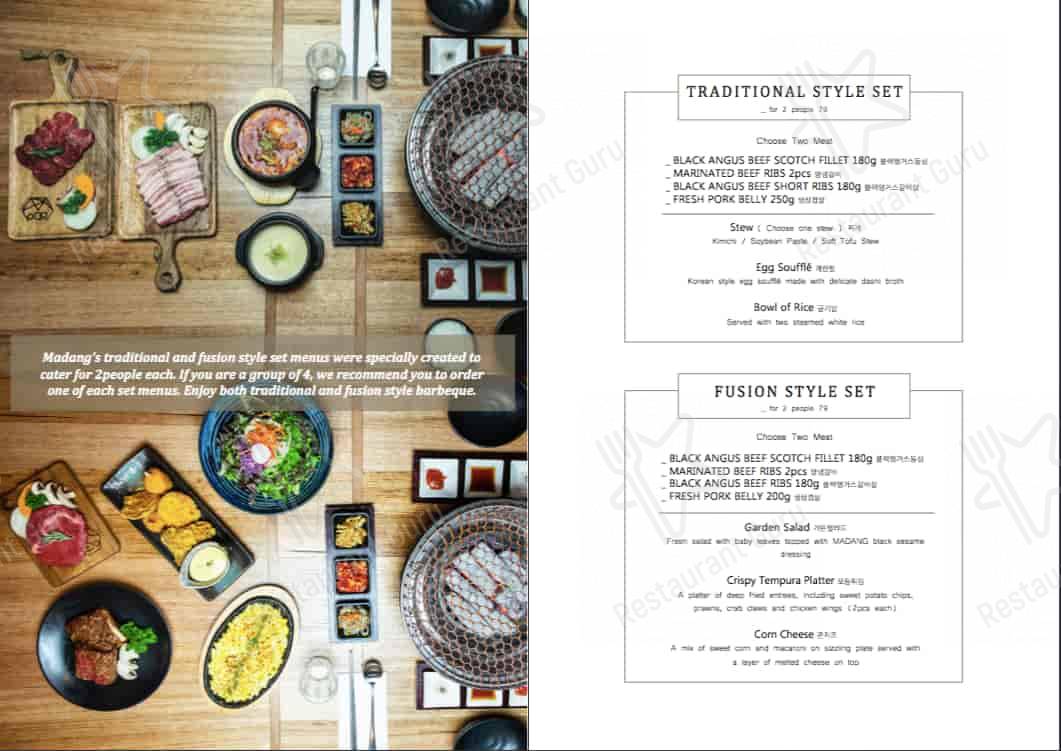 Menu at Madang Korean BBQ, Mitcham