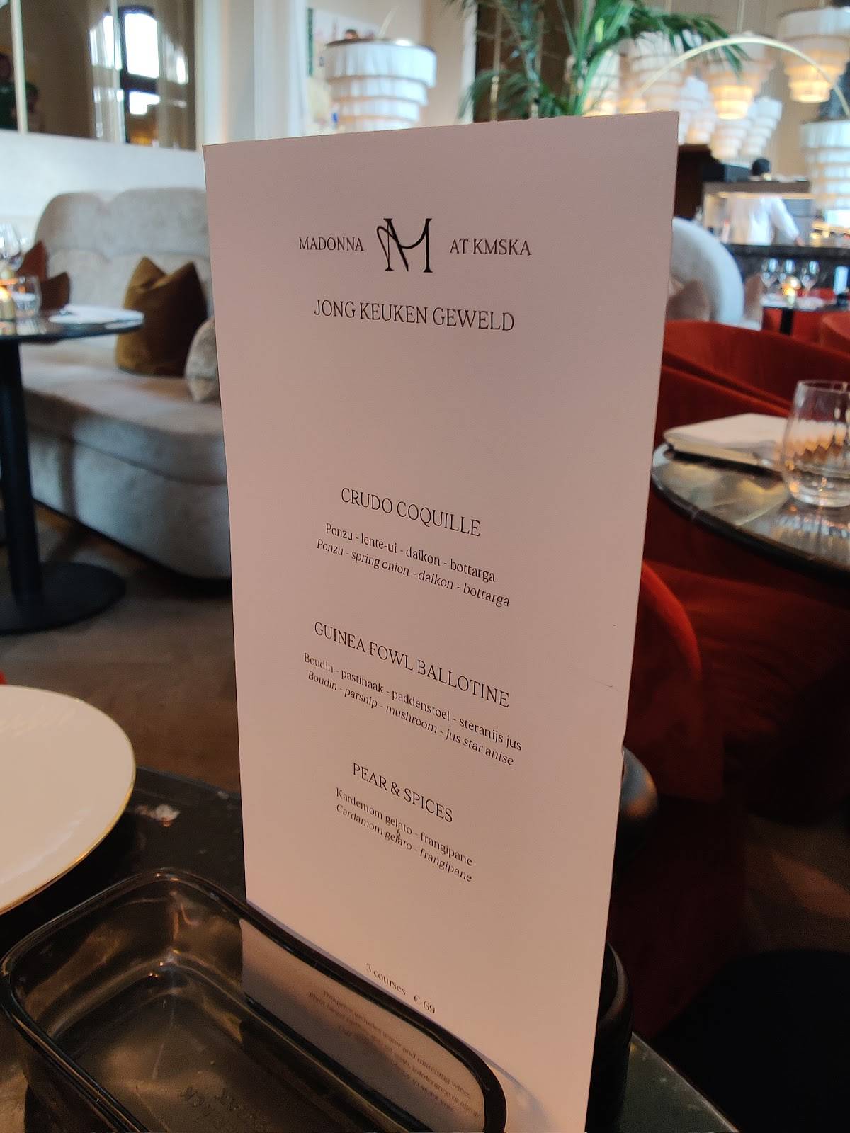 Menu at Madonna, Antwerp
