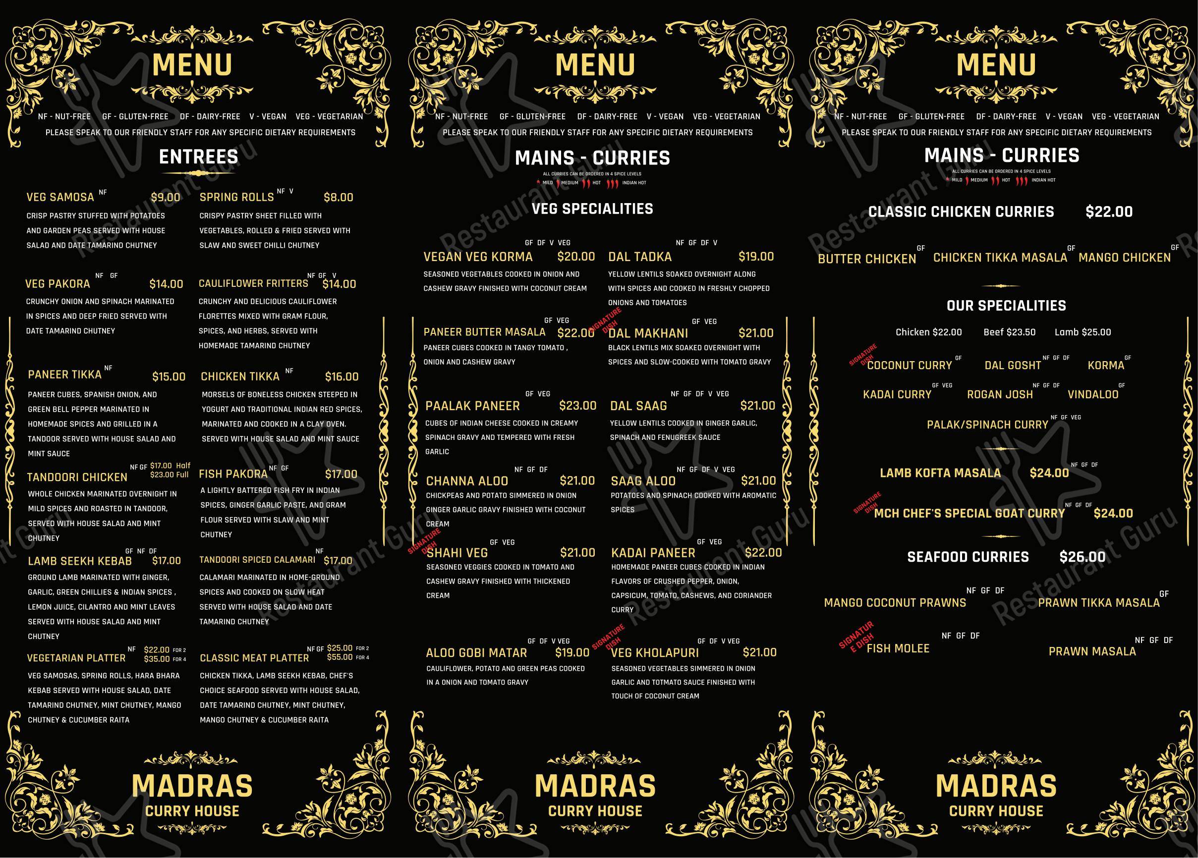 Menu at Madras Curry House - Bellbowrie restaurant, Bellbowrie