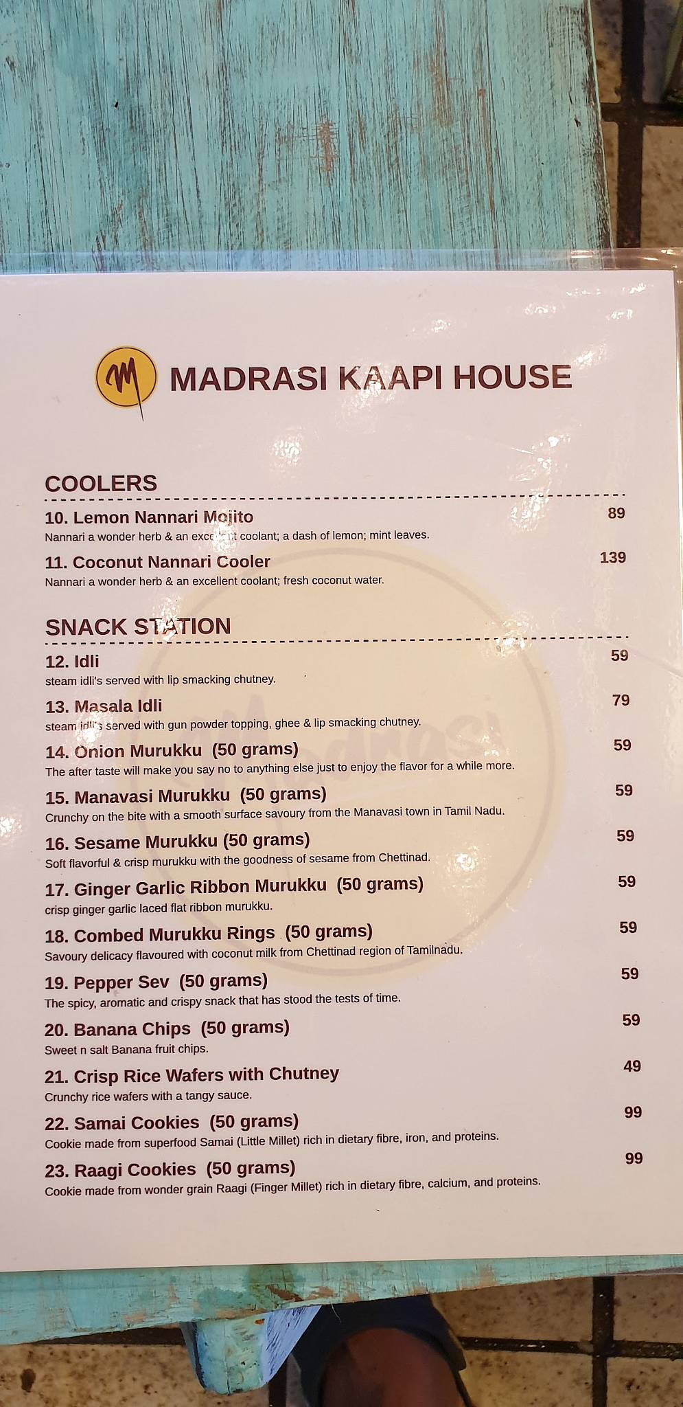 Menu at Madrasi Kaapi House - Thakur Village, Mumbai